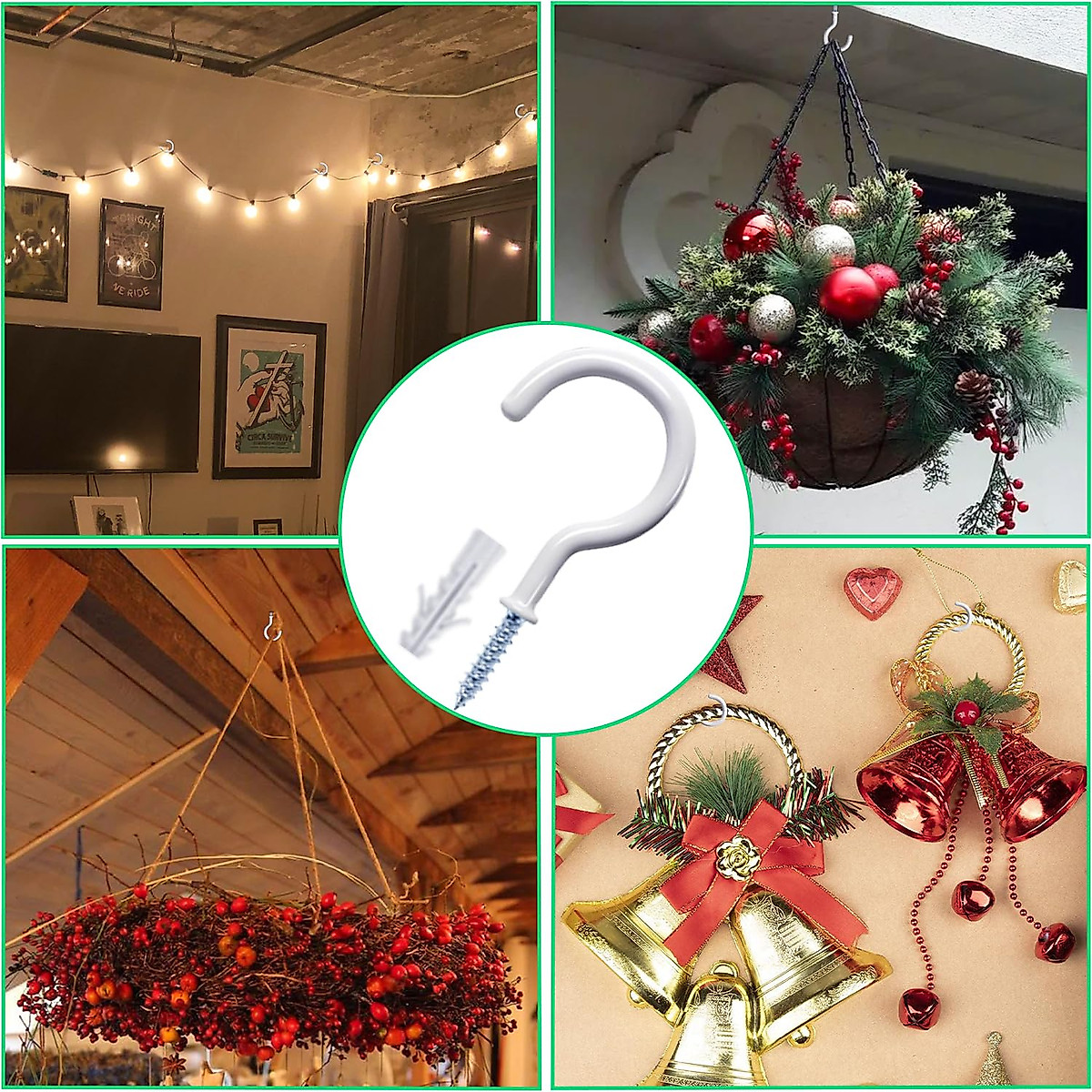 Etoolia 50 Pcs Ceiling Hooks for Hanging Plants - 2.9 inches Plant Hooks Heavy Duty, Hanging Hooks for Christmas Lights, Cups, Decors - White Vinyl Coated Screw in Plant Hanger Hook Indoor and Outdoor