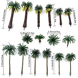 Saktopdeco 16 Pieces Plastic Model Tropical Coconut Palm Tree Cake Topper Diorama Trees for Model Train Railway Fairy Garden
