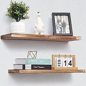 Floating Shelves, 24 Inch Wall Shelf Set of 2, Rustic Wood Shelves for Wall Storage, Wall Mounted Wooden Display Shelf for Bathroom Bedroom Kitchen Garage, Carbonized Black