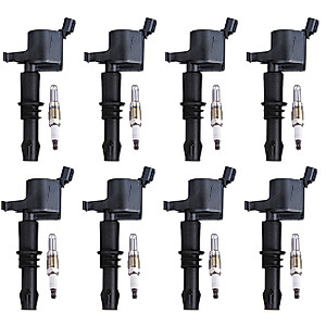 ENA 8 Ignition Coil Pack and Platinum Spark Plug Set 2005-2008 Compatible with Ford Expedition Explorer F150 F250 F350 F450 F550 Super Duty Navigator Mark 5.4L 4.6L 6.8L Replace# DG511 SP515 SP546