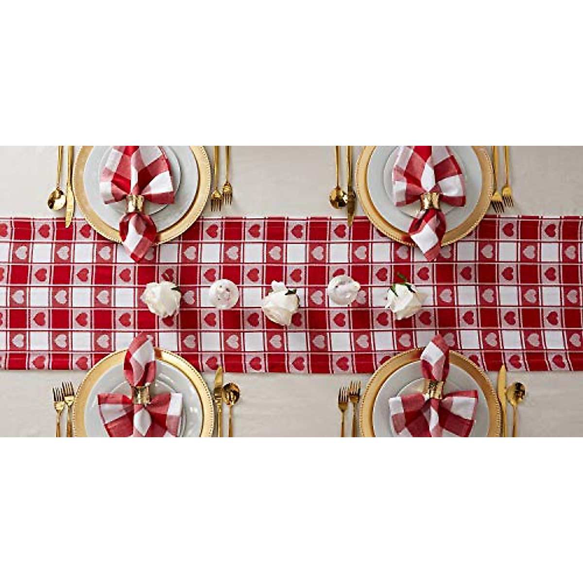 DII Valentine's Day Table Top Collection, Table Runner, 14x72, Checkered Heart
