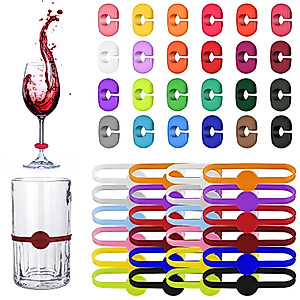 48 Pieces Wine Glass Charms Markers Colorful Silicone Glass Markers Waterproof Drink Markers Cocktail Cup Markers Champagne Cup Labels Rings Bottle Strip Tag Marker for Glass Cup Bar Party Supplies