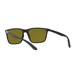 Ray-Ban RB4385 Liteforce Rectangular Sunglasses, Matte Black/Green Mirrored Blue Polarized, 58 mm