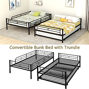 Heavy Duty Metal Bunk Bed Twin Over Twin Bunk Bed with Trundle Bed, Kids Bunk Bed with Ladder and Guardrails, Twin Bunk Beds for Kids, Boys, Girls, Teens, Black Bunk Bed Twin Size