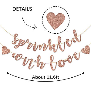 Halodete Sprinkled with Love Banner, Baby Shower Banner, Bridal Shower, Wedding Party Garland Bunting Decorations - Rose Gold Glitter
