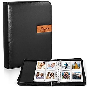 Zipper Photo Album Binder, Mini Photo Album, 25 Sleeves for Fujifilm Instax Mini 11 90 70 50S 26 25 9 8+ 7S Instant Camera, Photo card binder for Polaroid Snap Z2300 PIC-300P Film, Black