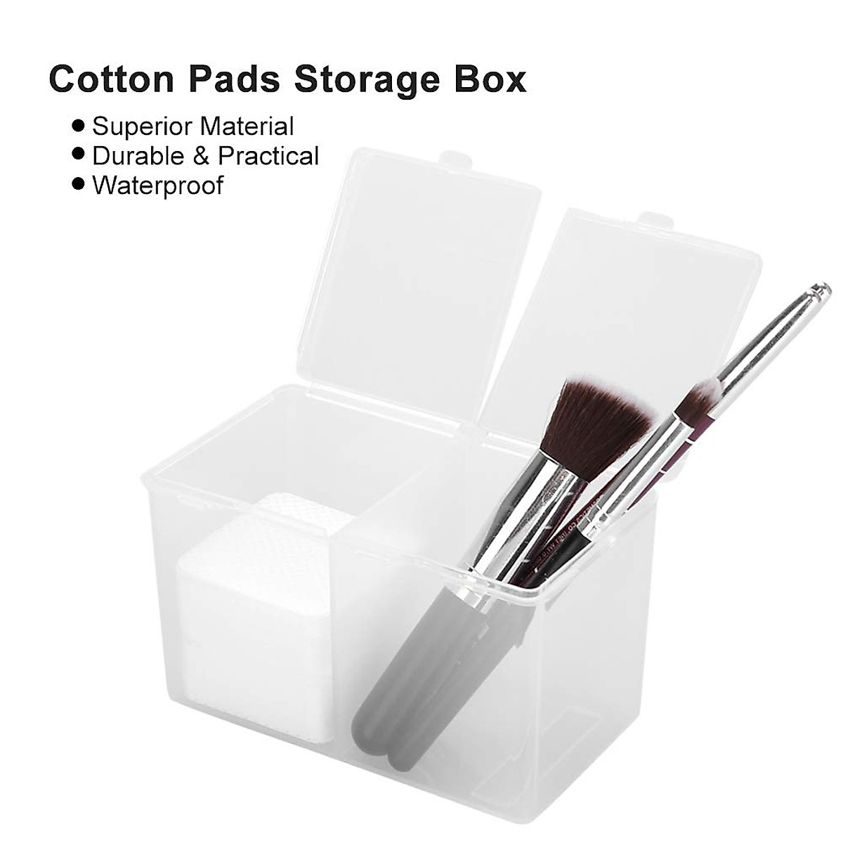 Cotton Pads Container, 2 Grids Cotton Pads Swabs Holder Organizer Multi-Functional Nail Polish Glitter Powder Organizer Storage Box Partition Design Dispenser Box