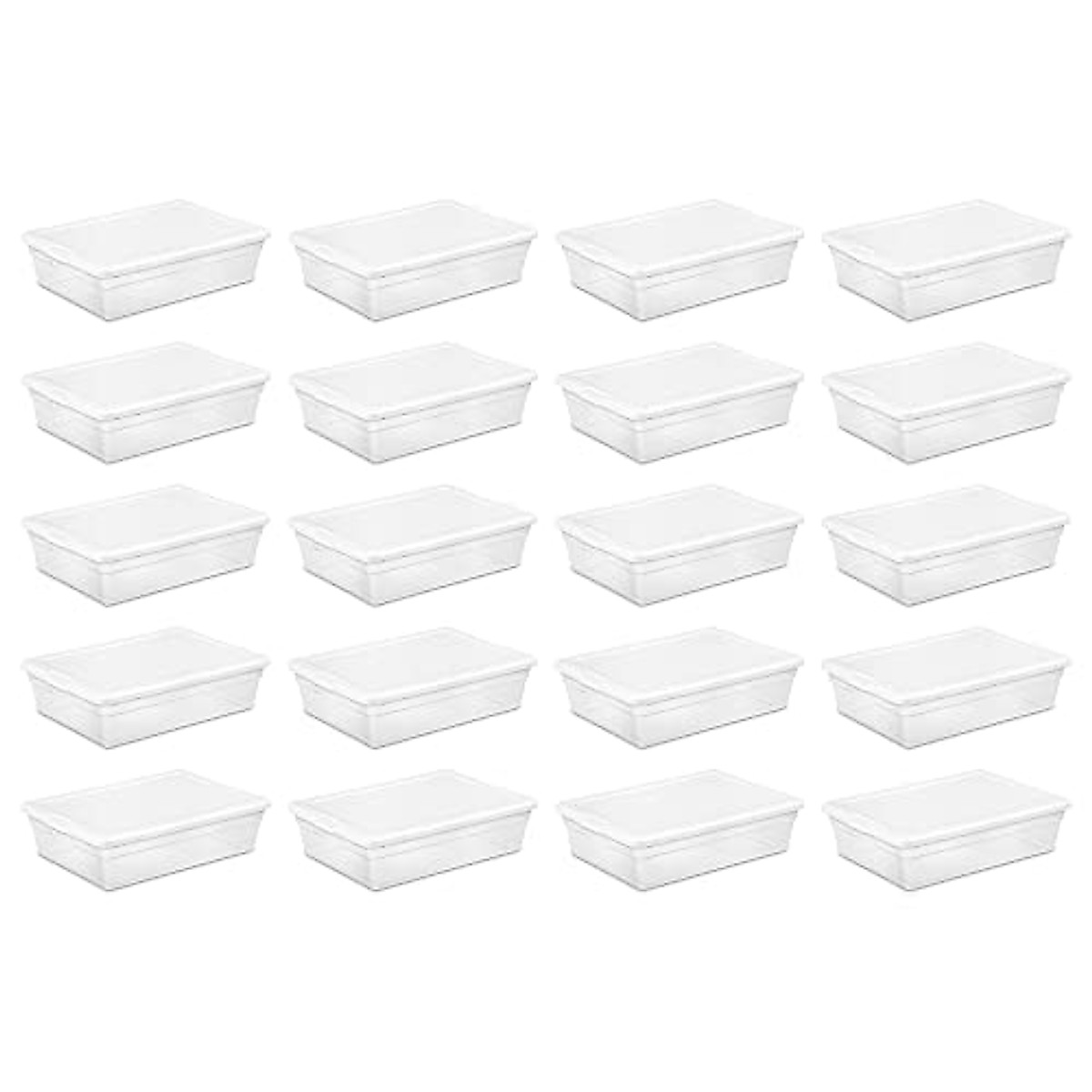 Sterilite 28 Quart Multipurpose Clear Plastic Stacking Storage Container Tote with Secure Lid for Under Bed or Closet Organization, 20 Pack