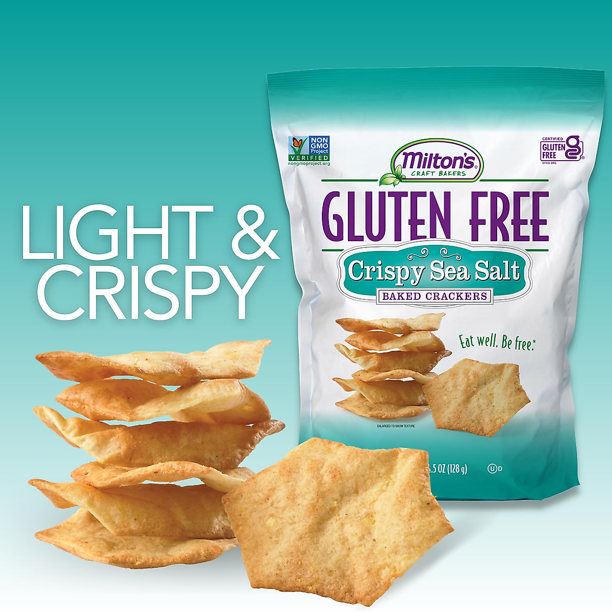 Milton's Craft Bakers Gluten Free Crispy Sea Salt Crackers - Baked Sea Salt Crackers, Non-GMO Project Verified, Kosher, Certified Gluten Free Sea Salt Snack, 5 Grains In Every Bite - 4.5 Oz