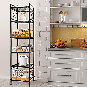 YOHKOH 6 Tier Metal Closet Storage Rack Shelves,Standing Storage Shelf Units for Laundry Bathroom Kitchen Pantry Closet(Black,17.0L x 12.9W x 64.9H)
