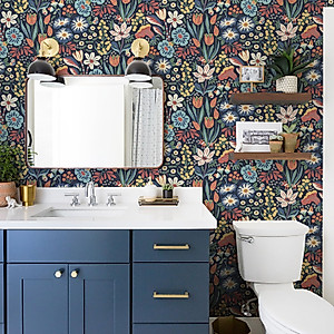 Orainege Floral Wallpaper Peel and Stick Wallpaper Boho Flower Contact Paper 15.7inx118.1in Self Adhesive Wallpaper for Bedroom Bathroom Cabinets Decor Vinyl Roll Removable