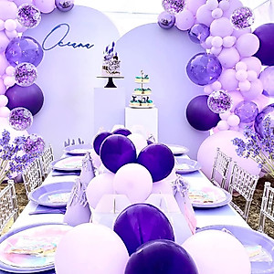 Purple and Silver Balloons Garland kit 135pcs Lavender Arch Balloons,Dark Confetti Metallic macaron Purple Butterfly Balloons,for Wedding Birthday Baby Shower Graduation Party Decorations Supplies