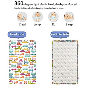Cars Themed Fitted Crib Sheet,Standard Crib Mattress Fitted Sheet Toddler Bed Mattress Sheets -Baby Crib Sheets for Girl or Boy,28“ x52“,Multicolor