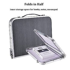 Foldable Laptop Table, Bed Table for Study and Reading, Lap Desk Table, Breakfast Tray Table, Portable Mini Picnic Table, Folds in Half with Inner Storage Space