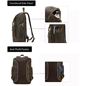 LANNSYNE Retro Distressed Cowhide Leather Backpack for Men fits 16" Laptop Rucksack Travel Weekender Daypack