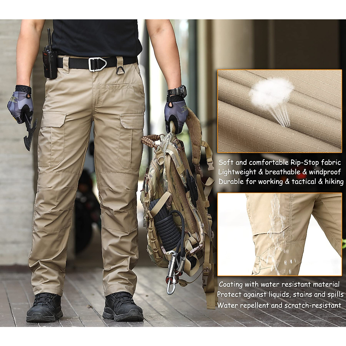 CARWORNIC Men's Ripstop Tactical Pants Waterproof Lightweight Work Pants EDC Army Uniform Combat Military Pants Multi Pocket Relaxed Fit Cargo Pants Casual Outdoor Hiking Trousers Grey