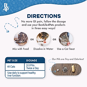 Hepatic Liver Support for Cats - Dissolvable Homeopathic Liver and Digestive Feline Supplement for Liver Detox and Nutrient Absorption - 100% All Natural - Easy to Give, Free of Chemicals or Additives