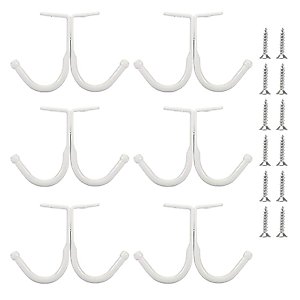 Picowe Set of 6 Double Prong Ceiling Hook Under Shelf Coat Hooks Bathroom Towel Bedroom Robe Hook for Hanging Baseball Cap, Coat, Clothes and Jewelry (White)