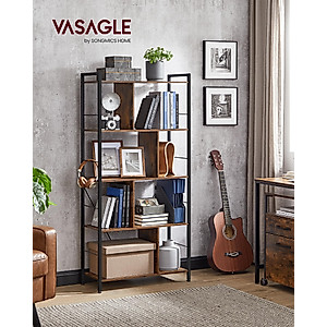 VASAGLE Bookshelf, 5-Tier Bookcase, Storage Shelving Unit, Display Shelf with Open Compartments for Living Room, Home Office, Bedroom, Industrial, Rustic Brown and Black ULBC121B01