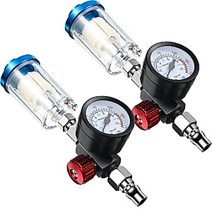1/4 Inch Air Adjusting Regulator Valve with Pressure Gauge and Water Trap Filter, 2 Packs, Oil Separator Water Pressure Regulator Air Compressor Regulator for Air Spray Paint Gun Air Pressure Cleaner