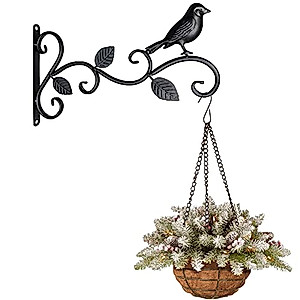 2 Packs 12.2’’ Black Hanging Plants Bracket Wall Mounted Hangers, Heavy Duty Wrought Iron Rustic Hook for Hanging Flower Pots Baskets Bird Feeder Wind Chime Fence Lanterns Outdoor Indoor Lawn Garden