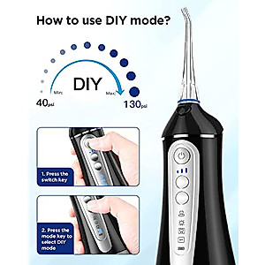 Water Flosser Cordless for Teeth Cleaning: Dental Oral Irrigator 4 Modes 5 Jet Tips 320ML Rechargeable IPX 7 Waterproof Portable Teeth Cleaner Pick for Home Trave (Black)