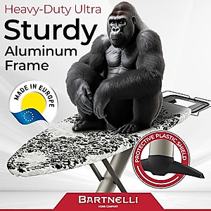 Bartnelli Pro Luxury Ironing Board - Extra Wide 62x19” Steam Iron Rest, Adjustable Height, T-Leg Foldable, European Made