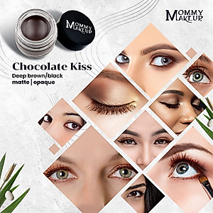 Mommy Makeup Waterproof Stay Put Gel Eyeliner Pot with Semi Permanent Micropigments - Long Lasting, Highly Pigmented Eye Liner, 0.14 oz (Chocolate Kiss)