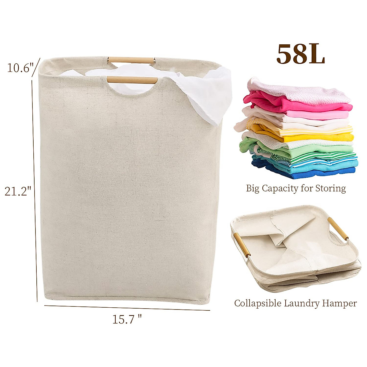 Collapsible Laundry Basket with Handles,Square Standing Laundry Organizer, Large Dirty Clothes Toys Storage Organizer for Home