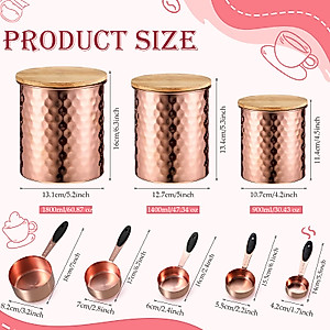 Tanlade 8 Pcs 30.43 Oz, 47.34 Oz, 60.87 oz Copper Canisters Set for Kitchen Stainless Steel Nesting Measuring Cups and Spoons Set with Silicone Handle Flour Sugar Canister Set with Wood Lids