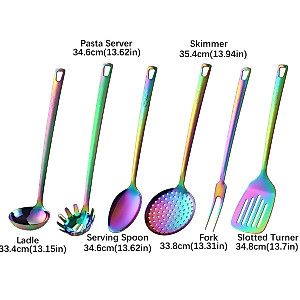 KYA27 Kitchen Knives Set with Wooden Block+ KYA52 Rainbow Kitchen Utensils Set+ KYA55 Rainbow Titanium Long Handle Spoons PACK of 8