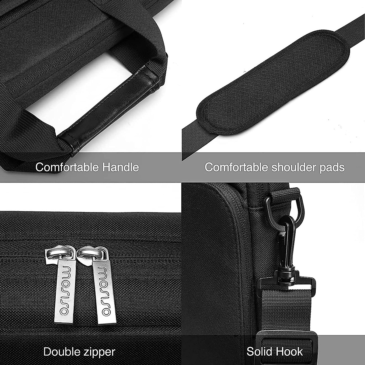MOSISO 360 Protective Laptop Shoulder Bag Compatible with MacBook Air/Pro,13-13.3 inch Notebook,Compatible with MacBook Pro 14 inch 2021,Polyester Sleeve with 3 Front Pockets&Fix Handle&Belt,Black