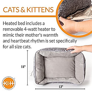 K&H PET PRODUCTS Mother's Heartbeat Heated Cat Bed with Heart Pillow Heartbeat Kitten Toy Gray 11 X 13 Inches w/Cat Heartbeat Rhythm