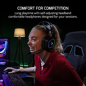 GAMEPOWER Mihawk USB Gaming Headset - 7.1 Virtual Surround Sound, Wired RGB Led Headphones with 50MM Drivers, Comfort Design, 360 Spatial Audio, Noise Cancelling Mic, PC, Laptop, Black
