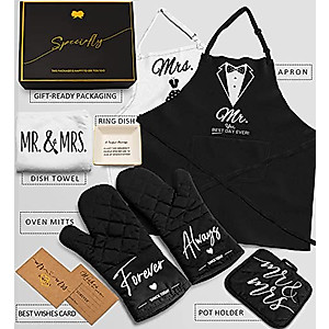Wedding Gifts Engagement Gifts for Couples Mr and Mrs Aprons for Couples Gifts, Bridal Shower Gift Anniversary Christmas Gifts for Couple Mr and Mrs Gifts, 8 Pack Kitchen Cooking Apron Gift Set