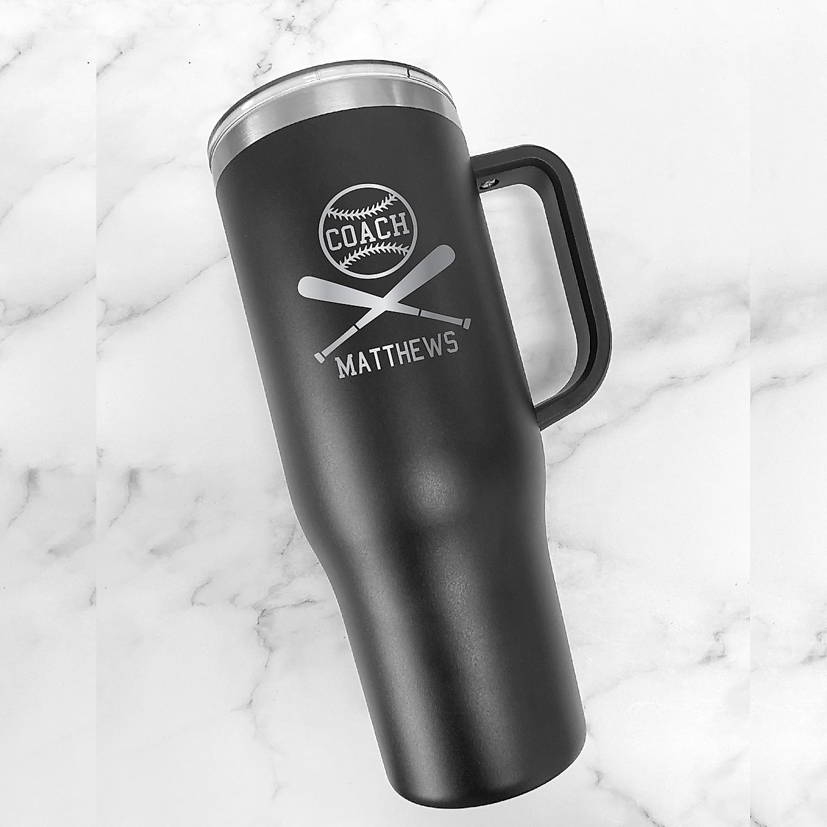 AVITO Personalized Baseball Tumbler - 40 oz Stainless Steel Tumbler With Handle - Laser Engraved - Umpire Gift, Team Gift, Baseball