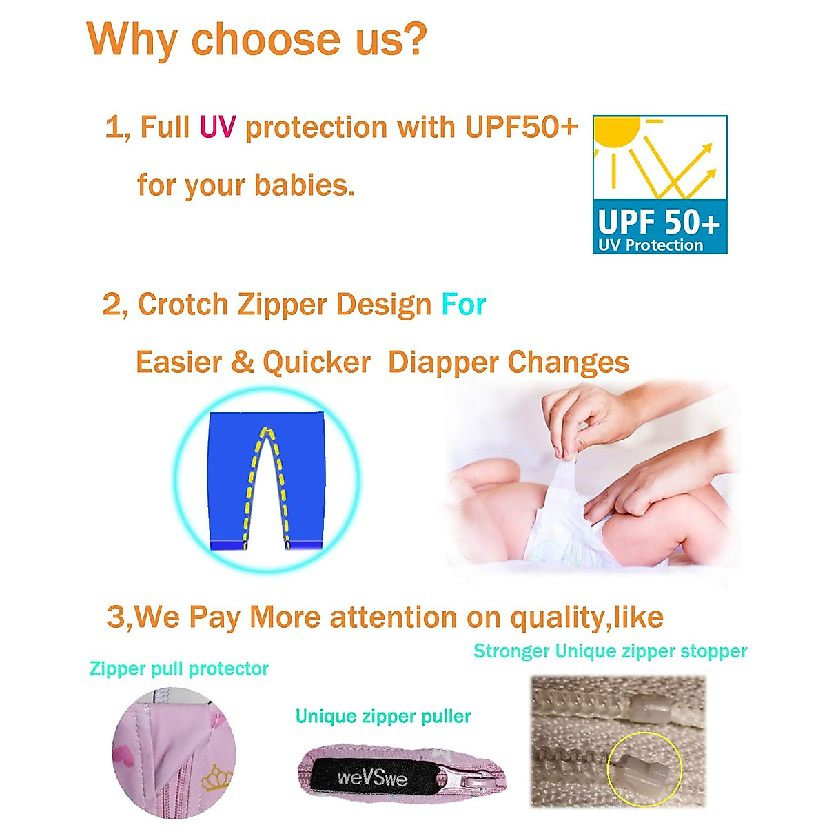 weVSwe Baby Toddler Sun Protection Rash Guard One Piece Pink Heart Girls Swimsuit Crotch Zipper for Easy Diaper Changes Newborn