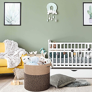 MINTWOOD Design 15 x 14 Inches Decorative Woven Cotton Rope Storage Basket, Stuffed Toy Basket Bin, Laundry Basket, Nursery Basket, Blanket Basket, Dog Toy Basket, Planter Basket, Black Jute