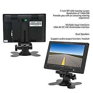 LED Screen TFT, 7in TFT LED Monitor VGA AV DC HD Multimedia Interface Color Screen with Dual Speakers Remote Control 100‑240V(US Plug)