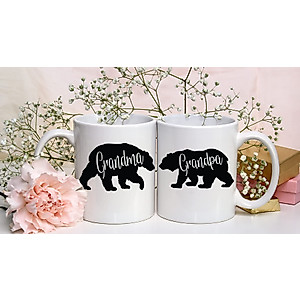 Grandma Bear, Grandpa Bear Mugs - Grandparents Set - 11oz Ceramic Coffee Mug Couples Set - Funny His and Her Gifts - Husband and Wife Or Nana and Papa Christmas Birthday from Grandkids
