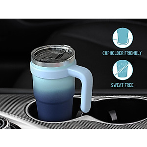 Zukro 20 oz Insulated Tumbler With Handle, Ceramic Interior Coating, No Metallic Aftertaste, Vacuum Stainless Steel Travel Coffee Cup with Lid and Straw, BPA Free, No Sweat, Hot Pink