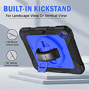 BMOUO Case for iPad (A16) 11th Generation 11" 2025/iPad 10th Generation 10.9 inch 2022, 360 Rotating Stand & Pencil Holder & Hand & Shoulder Strap Shockproof iPad 11th/10th Generation Case, Deep Blue