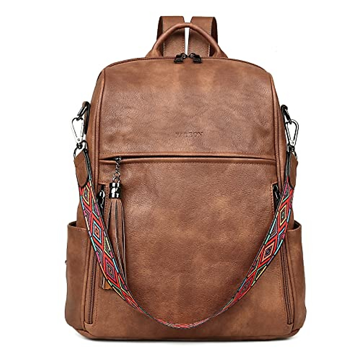 FADEON Leather Backpack Purse for Women Designer Travel Backpack Purses PU Fashion Ladies Shoulder Bag with Tassel Brown