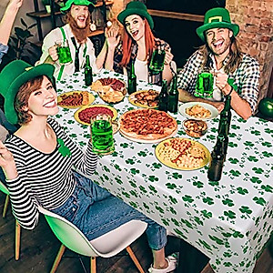 LUSHVIDA St.Patrick's Day Rectangle Table Cloth, 60 x 84 Inch, Shamrock Patterned Irish Clover Washable Microfiber Tablecloth Decorative Table Covers for Picnic Party, 100% Polyester, 150 GSM