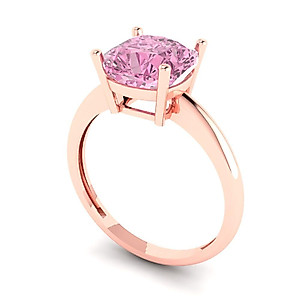Clara Pucci 2.4ct Cushion Cut Solitaire Pink Simulated Diamond Cubic Zirconia Bridal Designer Wedding Anniversary Ring 14k Rose Gold