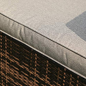 SUNBURY 6-Piece Outdoor Sectional Interwoven Wicker Sofa Patio Furniture Set w 3 Blue White Plaid Pillows, Tempered Glass Coffee Table for Backyard