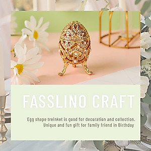 FASALINO Faberge Egg Jewelry Trinket Box with Hinged Classic Hand-Painted Ornaments Metal Vintage Craft Gift for Home Decor, Gold