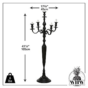WHW Whole House Worlds Hamptons Five Candle Candelabra, Rustic Black Finish, Centerpiece, Hand Crafted of Cast Aluminum Nickel, Tall, Over 3 FT High, (41.25 Inches)