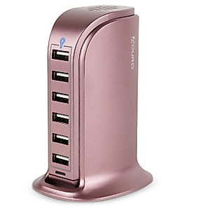 Aduro 40W 6-Port USB Desktop Charging Station Hub Wall Charger for iPhone iPad Tablets Smartphones with Smart Flow (Rose Gold)