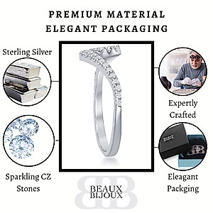 Beaux Bijoux Sterling Silver CZ Simulated Diamond Wave Ring for Women | Silver Band Ring with Wave Design for Women